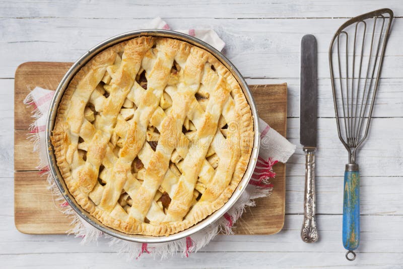 Homemade Apple Pie on a Rustic Table Stock Image - Image of fruit ...