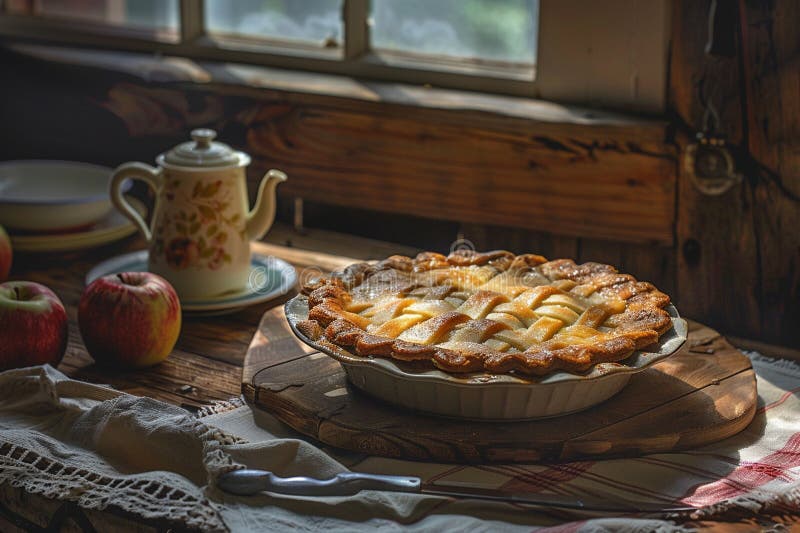 Homemade Apple Pie on Rustic Table Stock Illustration - Illustration of ...