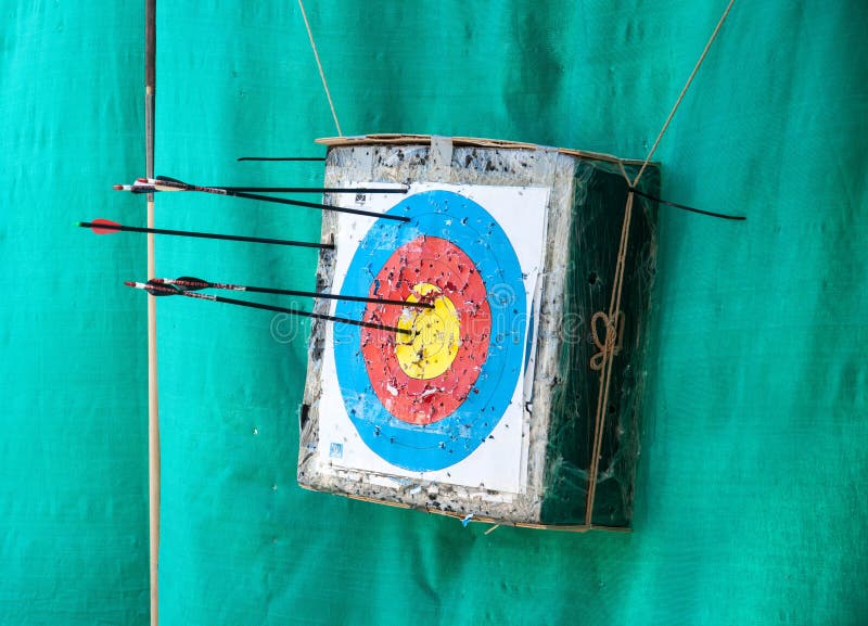 Medieval Archery Target Board In Field With Welsh Flag And George Cross ...