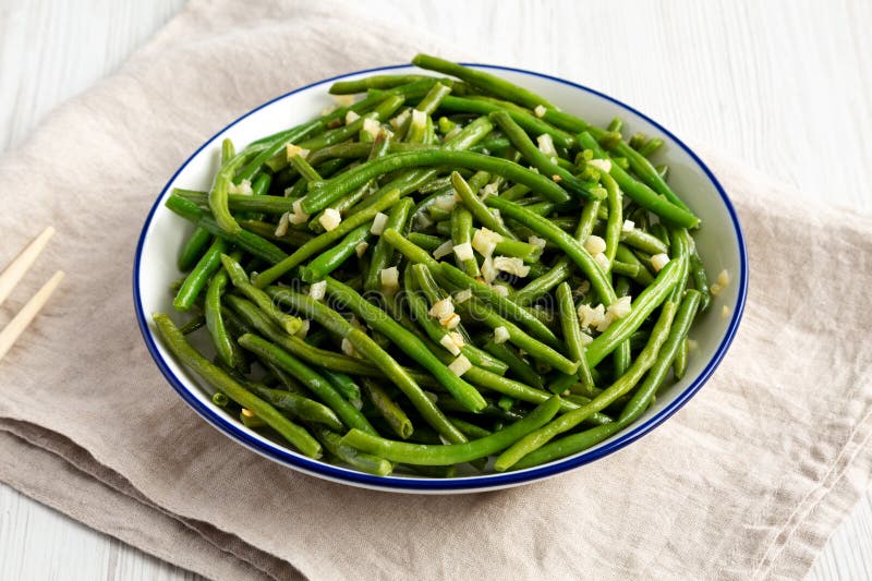 Homemade Asian Garlic Green Beans on a Plate, Side View Stock Image ...