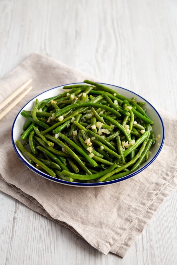 Homemade Asian Garlic Green Beans on a Plate, Side View Stock Image ...