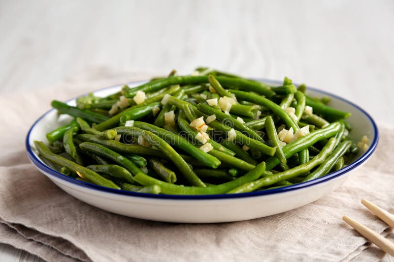 Homemade Asian Garlic Green Beans on a Plate, Side View Stock Image ...