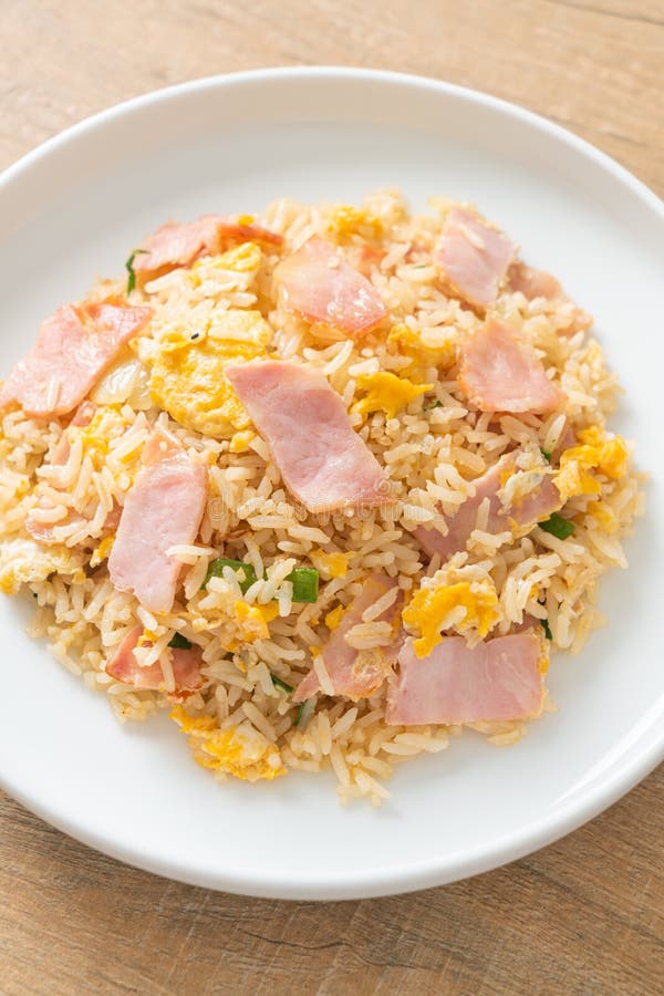 Bacon Ham Fried Rice on Plate Stock Image - Image of oriental, fish ...