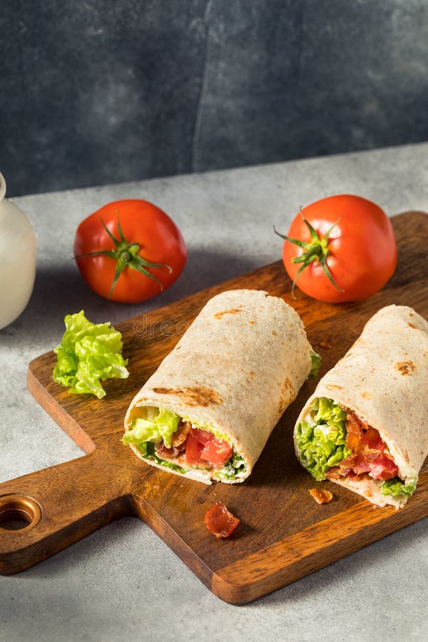 Homemade Bacon Lettuce Tomato BLT Wrap Stock Photo - Image of meal ...
