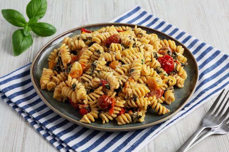 Homemade Baked Boursin Pasta on a Plate, Side View Stock Photo - Image ...