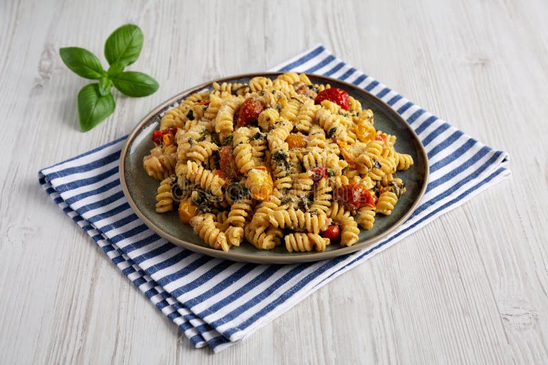 Homemade Baked Boursin Pasta on a Plate, Side View Stock Photo - Image ...
