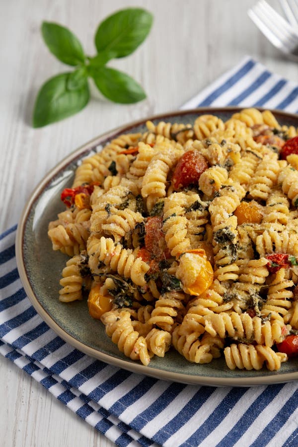 Homemade Baked Boursin Pasta on a Plate, Side View Stock Image - Image ...