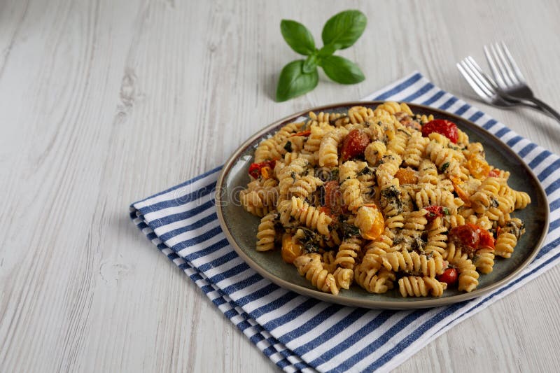 Homemade Baked Boursin Pasta on a Plate, Side View. Copy Space Stock ...