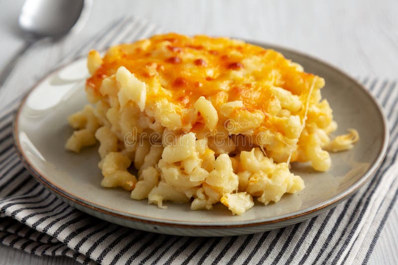 Homemade Baked Mac and Cheese on a Plate, Side View Stock Image - Image ...