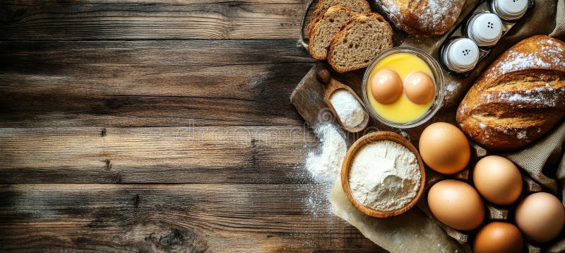 Homemade Baking. Eggs, Flour and Butter with Baking Ingredients on a ...