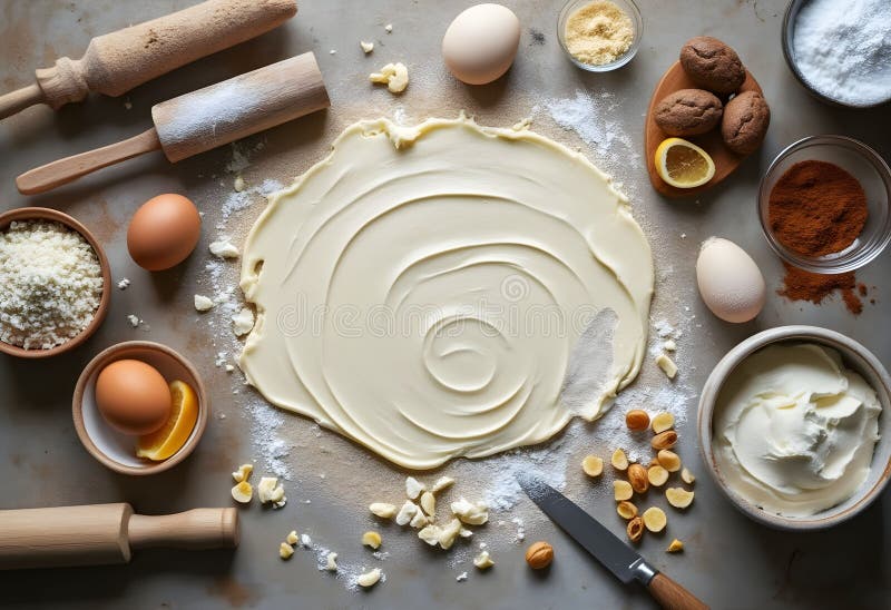 Homemade Baking Setup with Scattered Ingredients Stock Photo - Image of ...