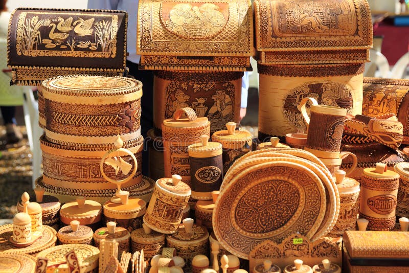 Homemade Bark Jars and Boxes at the Fair Stock Photo - Image of ...