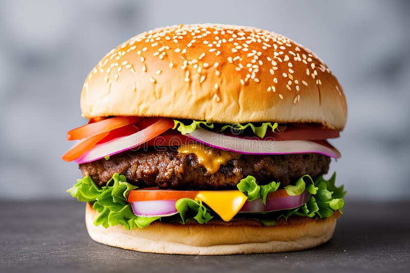 Homemade Beef Burger with Vegetables on Rustic Serving Board Stock ...