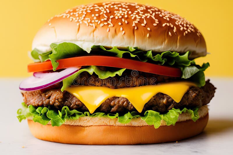 Homemade Beef Burger with Vegetables on Rustic Serving Board Stock ...