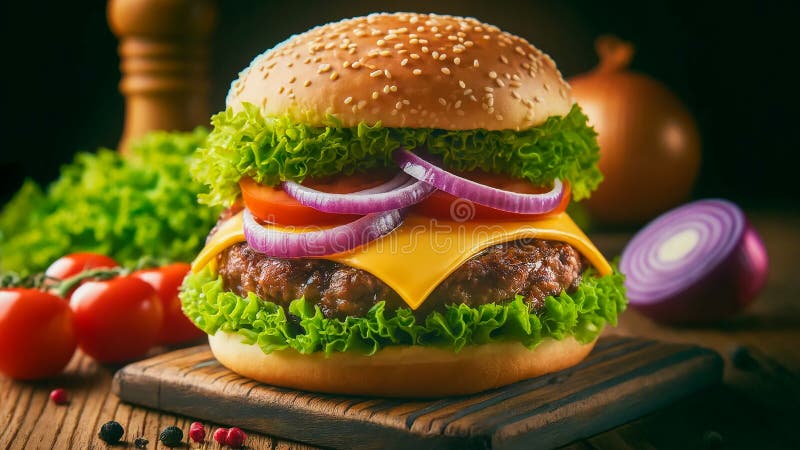 Homemade Beef Burger on a Wooden Table Stock Illustration ...