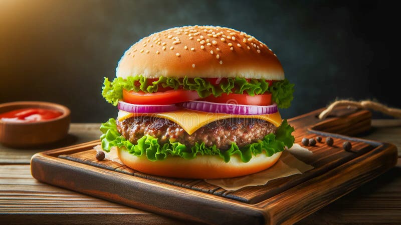 Homemade Beef Burger on a Wooden Table Stock Illustration ...
