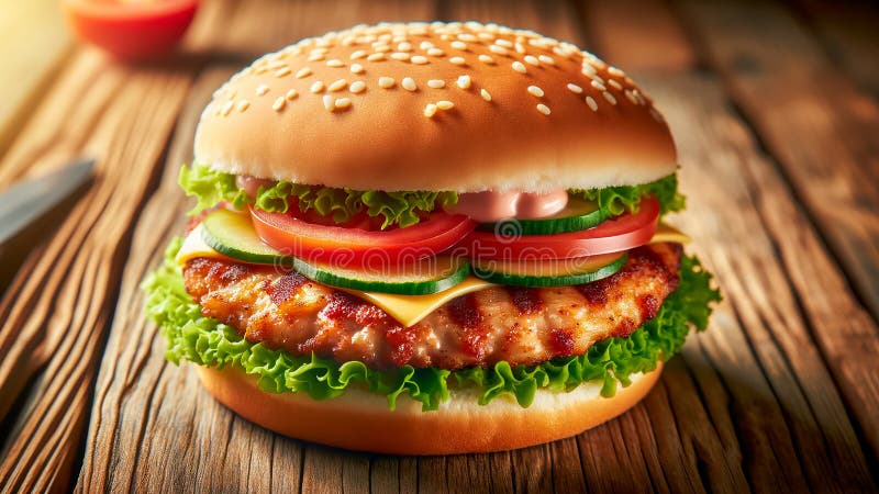 Homemade Beef Burger on a Wooden Table Stock Illustration ...