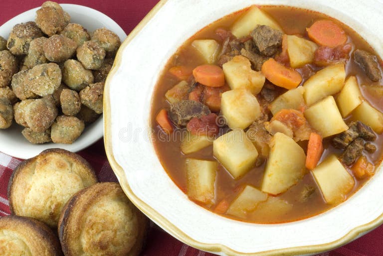 Homemade Beef Stew with Cornbread Muffins Stock Photo - Image of ...