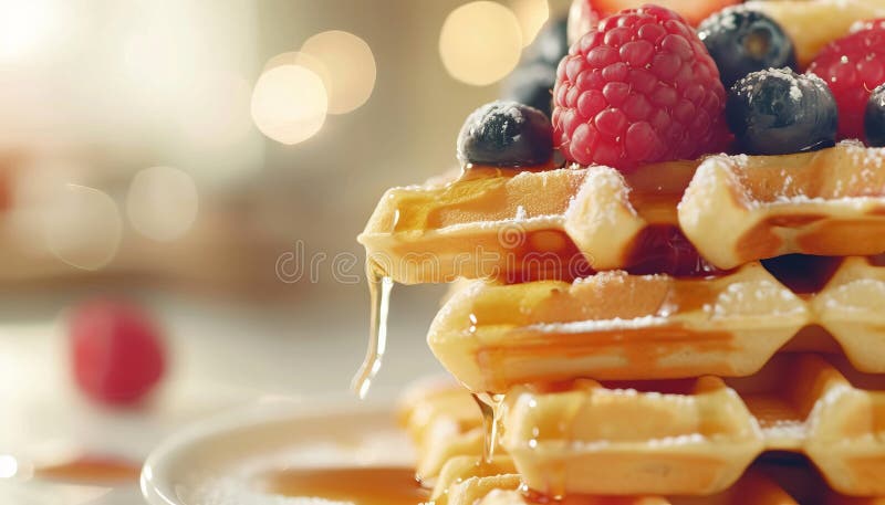 Homemade Belgian Waffle Stack, Topped with Fresh Berries and Syrup ...