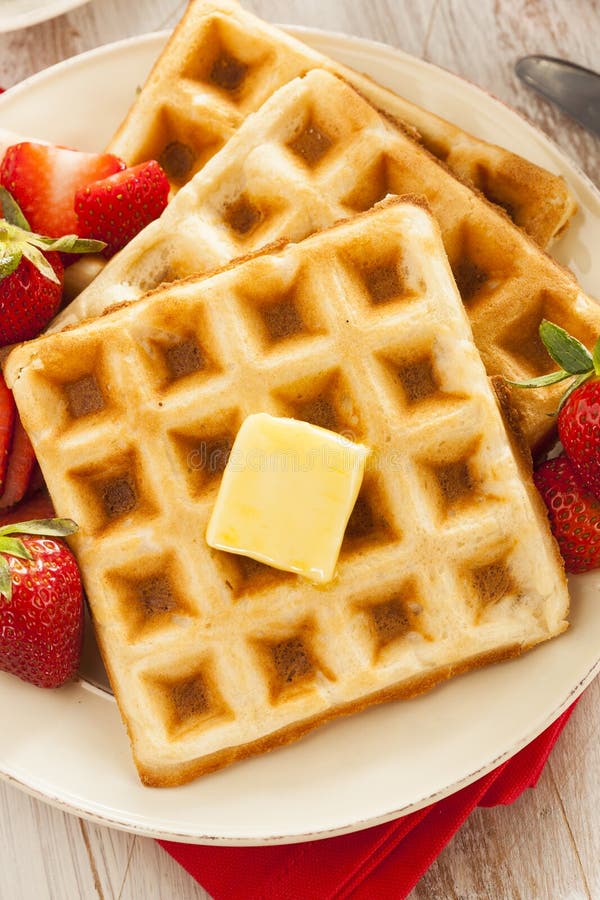 Homemade Belgian Waffles with Fruit Stock Photo - Image of belgian ...