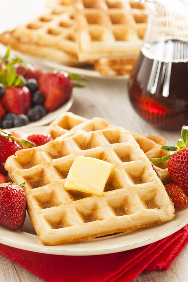 Homemade Belgian Waffles with Fruit Stock Image - Image of fruit ...