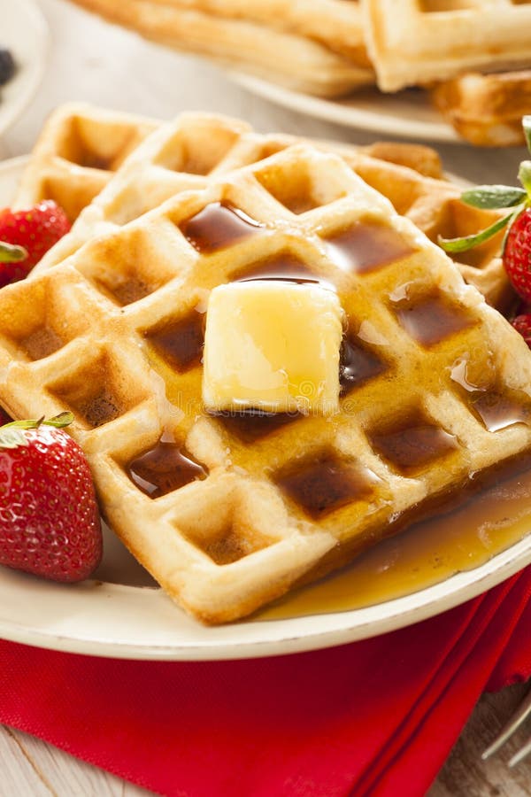 Homemade Belgian Waffles with Fruit Stock Image - Image of maple ...
