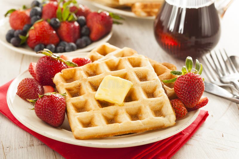 Homemade Belgian Waffles with Fruit Stock Image - Image of breakfast ...