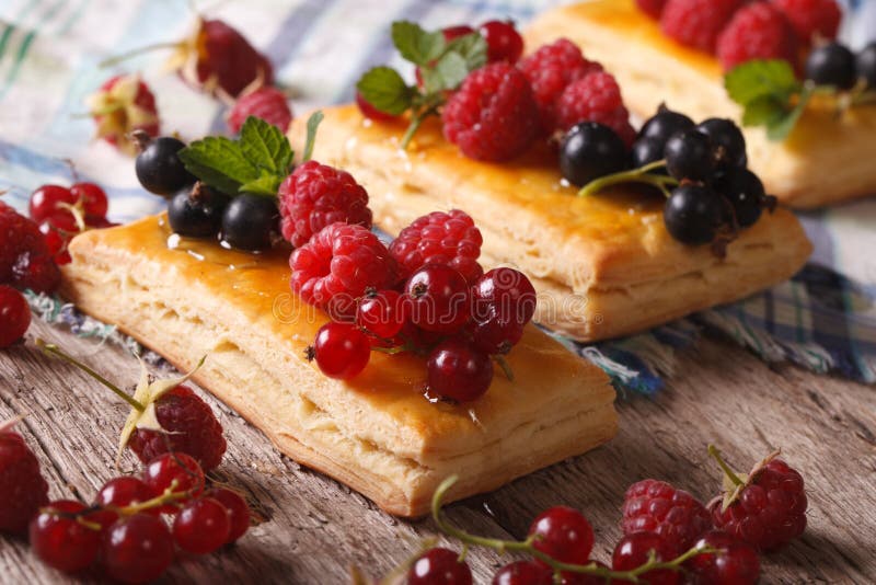 Homemade Berry Pastry with Honey Macro. Horizontal Stock Photo - Image ...