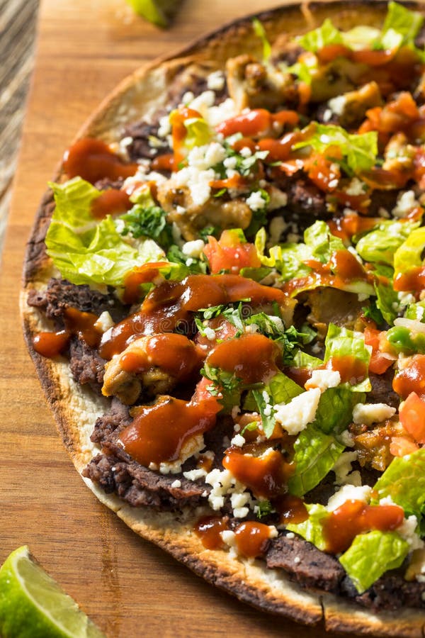 Homemade Big Tostada with Chicken Stock Image - Image of appetizer ...