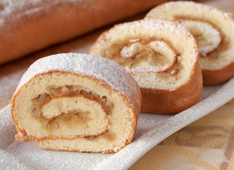 Homemade Biscuit Roll with Apples on a White Plate Stock Image - Image ...