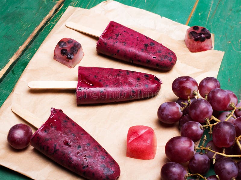 Homemade Blueberry and Grape Ice Cream Stock Photo - Image of plank ...