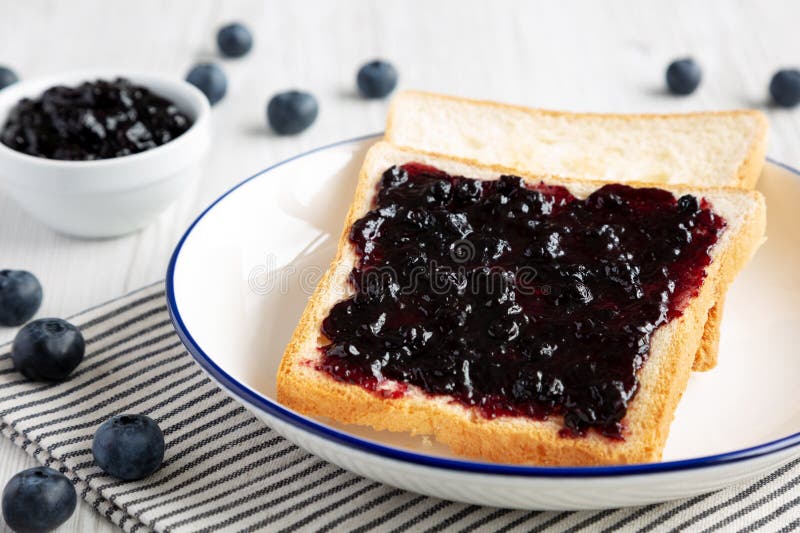 Homemade Blueberry Jam and Toast on a Plate, Side View Stock Photo ...