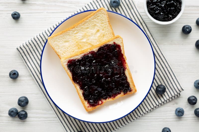 Homemade Blueberry Jam and Toast on a Plate, Top View Stock Photo ...