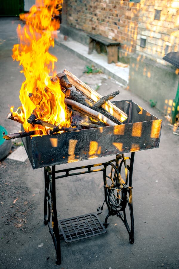 Homemade Brazier from Sheets of Metal Stock Photo - Image of life, fire ...