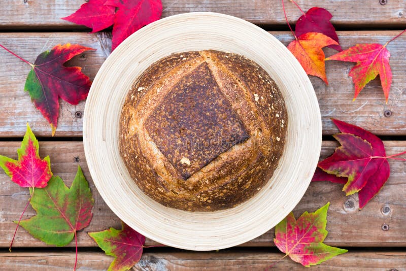 Homemade Bread with Autumn Leaves Stock Photo - Image of healthy ...