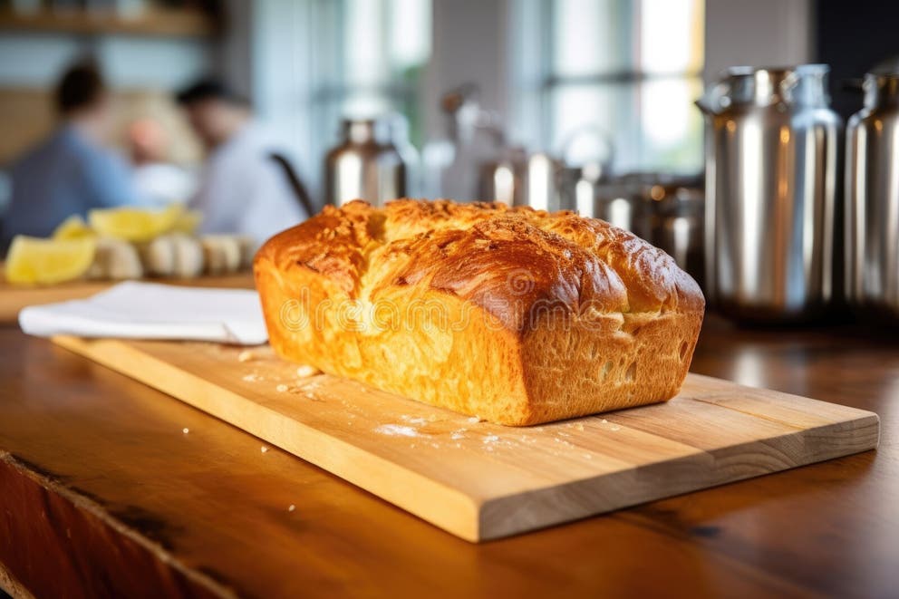 Homemade Bread Loaf on a Board in Lodges Kitchen Stock Photo - Image of ...