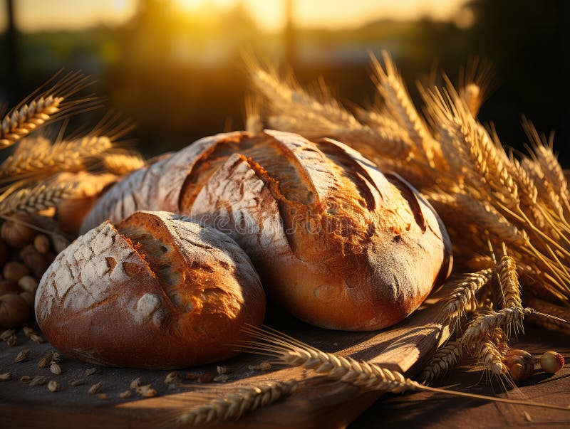 Homemade Bread Made with Your Own Hands in a Field at Sunset. AI ...