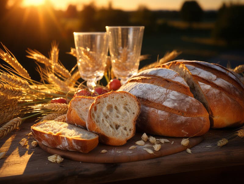 Homemade Bread Made with Your Own Hands in a Field at Sunset. AI ...