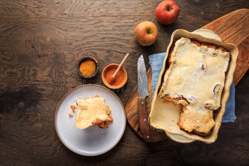 Homemade Bread Pudding Breakfast Casserole with Apples and Cinnamon ...