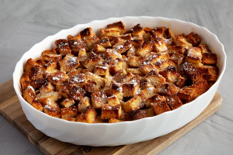 Homemade Bread Pudding in a Dish, Side View Stock Image - Image of ...