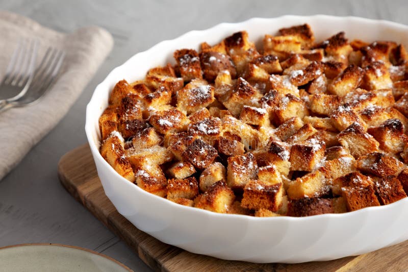 Homemade Bread Pudding in a Dish, Side View Stock Image - Image of ...