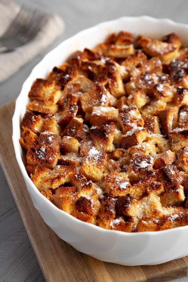 Homemade Bread Pudding in a Dish, Side View Stock Image - Image of ...