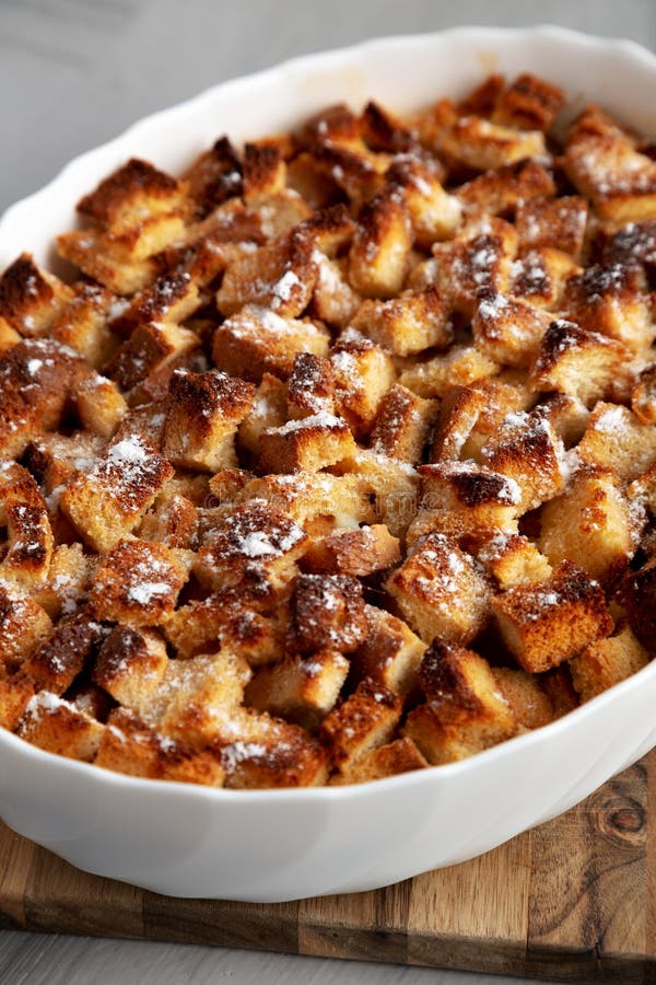 Homemade Bread Pudding in a Dish, Side View Stock Image - Image of dish ...