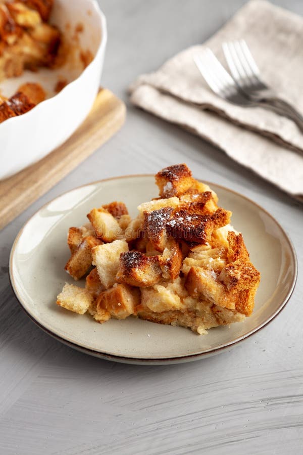 Homemade Bread Pudding on a Plate, Side View Stock Photo - Image of ...
