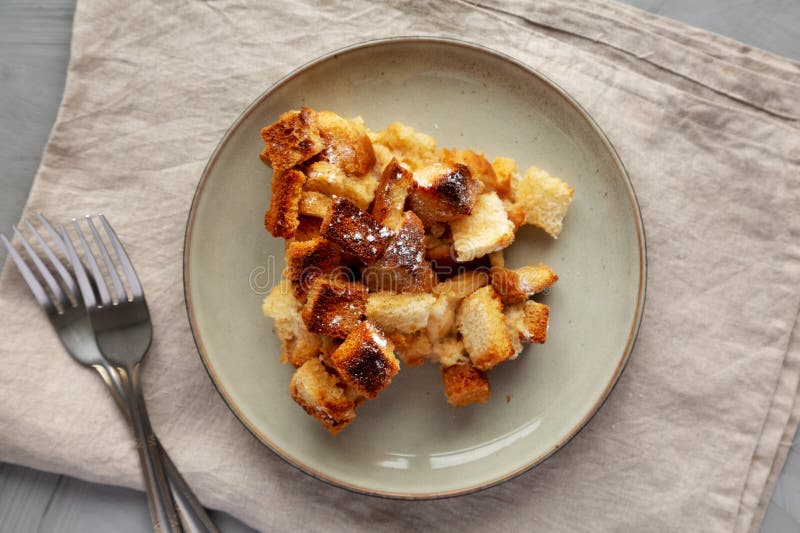Homemade Bread Pudding on a Plate, Top View. Flat Lay, Overhead, from ...