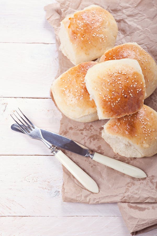 Homemade bread rolls stock photo. Image of knife, breakfast - 28218464