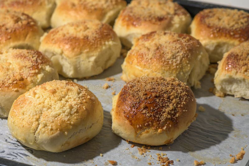 Homemade Bread Rolls on Parchment on a Baking Sheet 5 Stock Image ...
