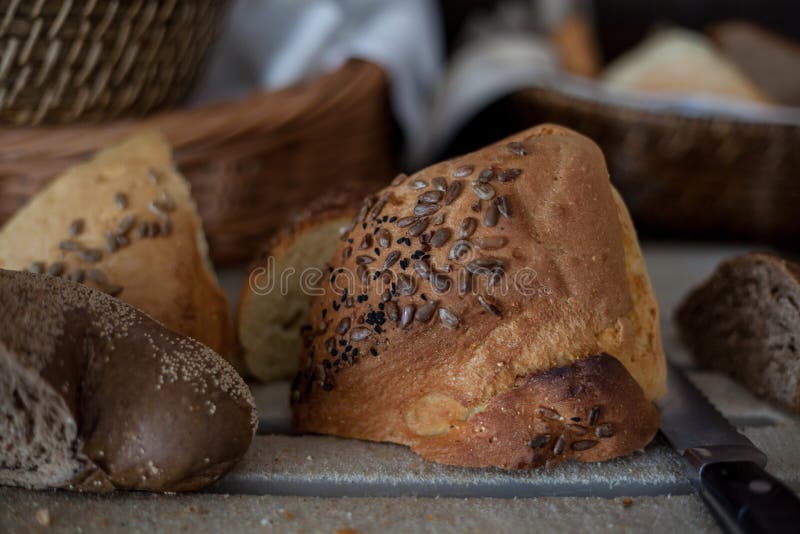 Homemade bread on a table stock image. Image of baked - 179786245