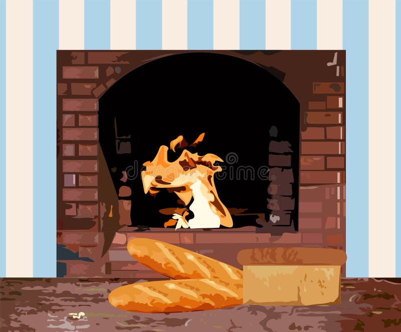 Homemade Bread Vector. Brick Oven Burning Flame on Background. Home ...