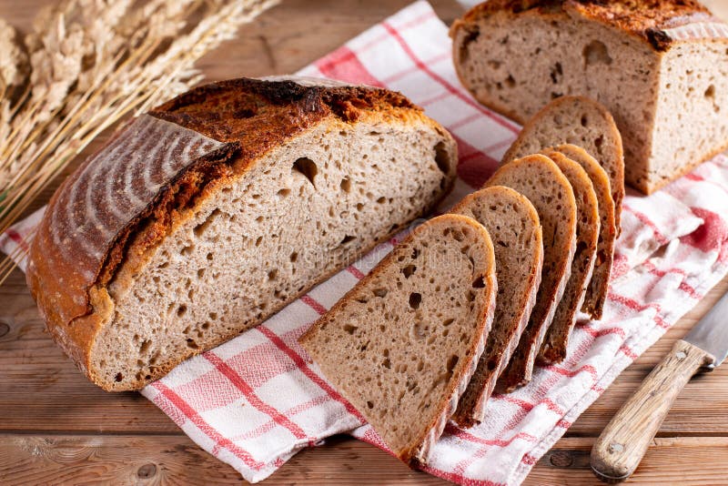 Homemade Bread on Wooden Table. Bread Texture of Whole Grain Bread ...